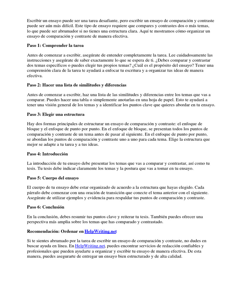 Cómo Organizar Un Ensayo de Comparación y Contraste | PDF | Ensayos ...