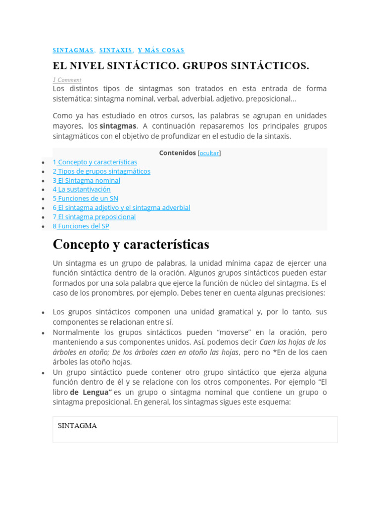 Grupos Sintácticos y Sintagmas | PDF | Adjetivo | Adverbio