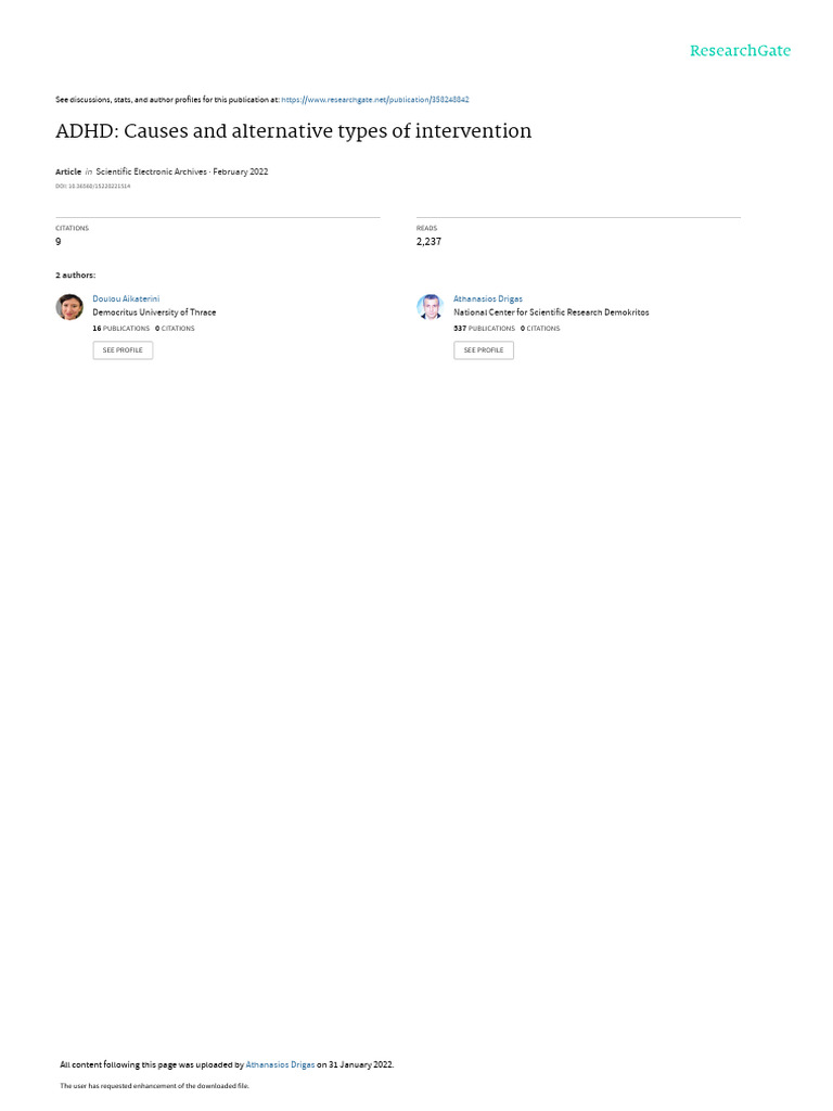 ADHD Causes & Interventions | PDF | Attention Deficit Hyperactivity Disorder | Metacognition