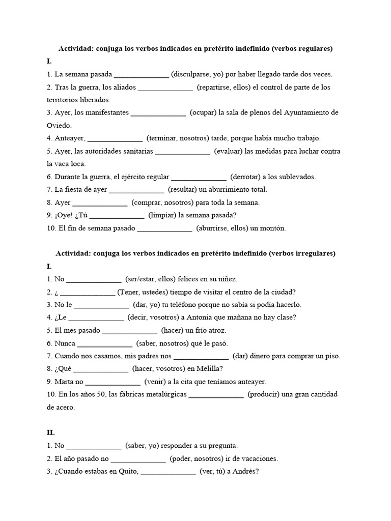 Actividad-Pretérito Simple | PDF | Verbo