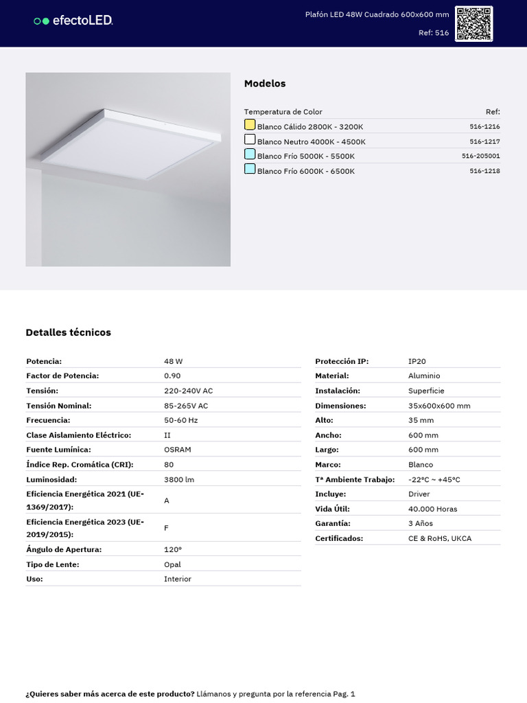 Plafón LED 48W Cuadrado 600x600 MM | PDF | Diodo emisor de luz ...