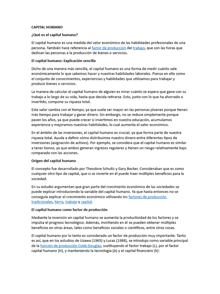Capital Humano | PDF | Capital humano | Capital (economía)