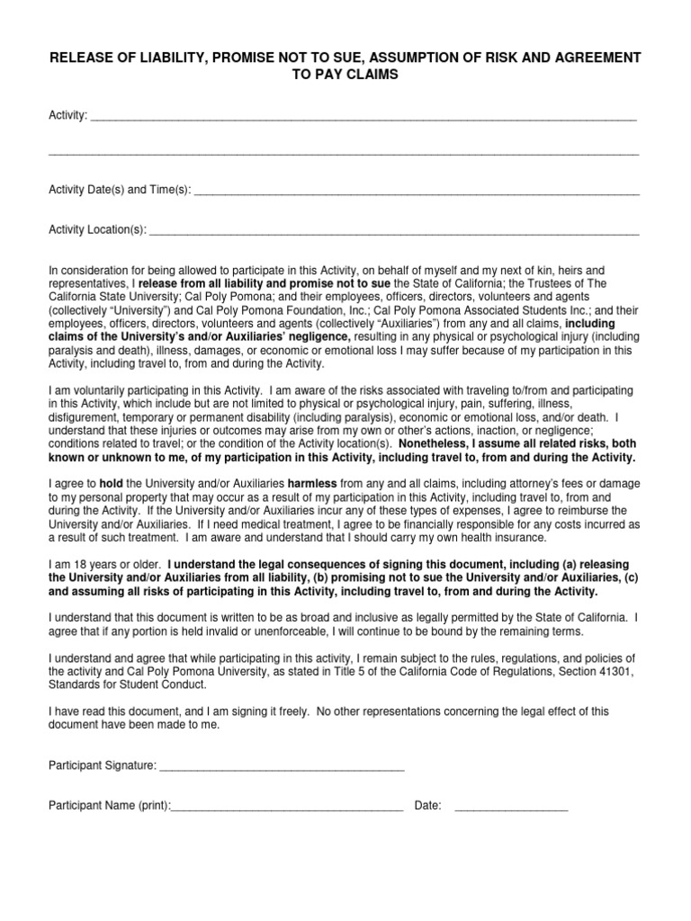Release of Liability Form | PDF | Legal Liability | Negligence