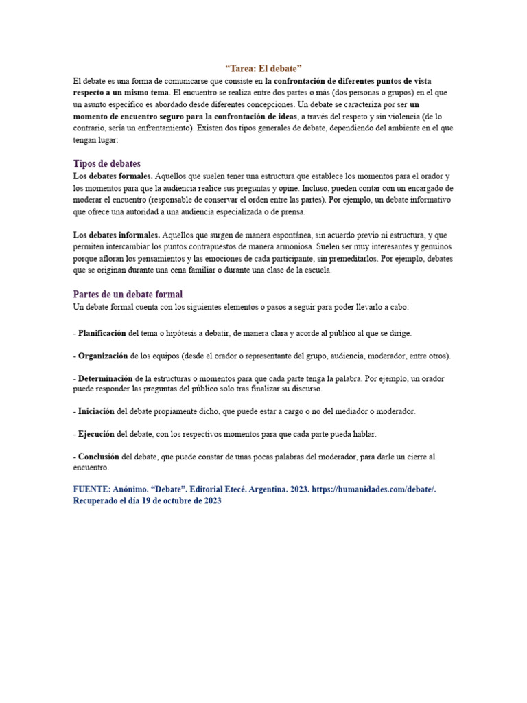 Tipos y Estructura del Debate | PDF