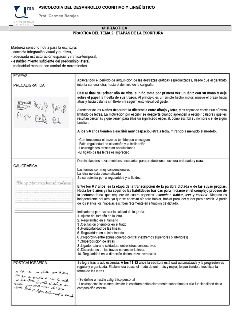 Etapas del Desarrollo de la Escritura | PDF | Caligrafía | Escritura