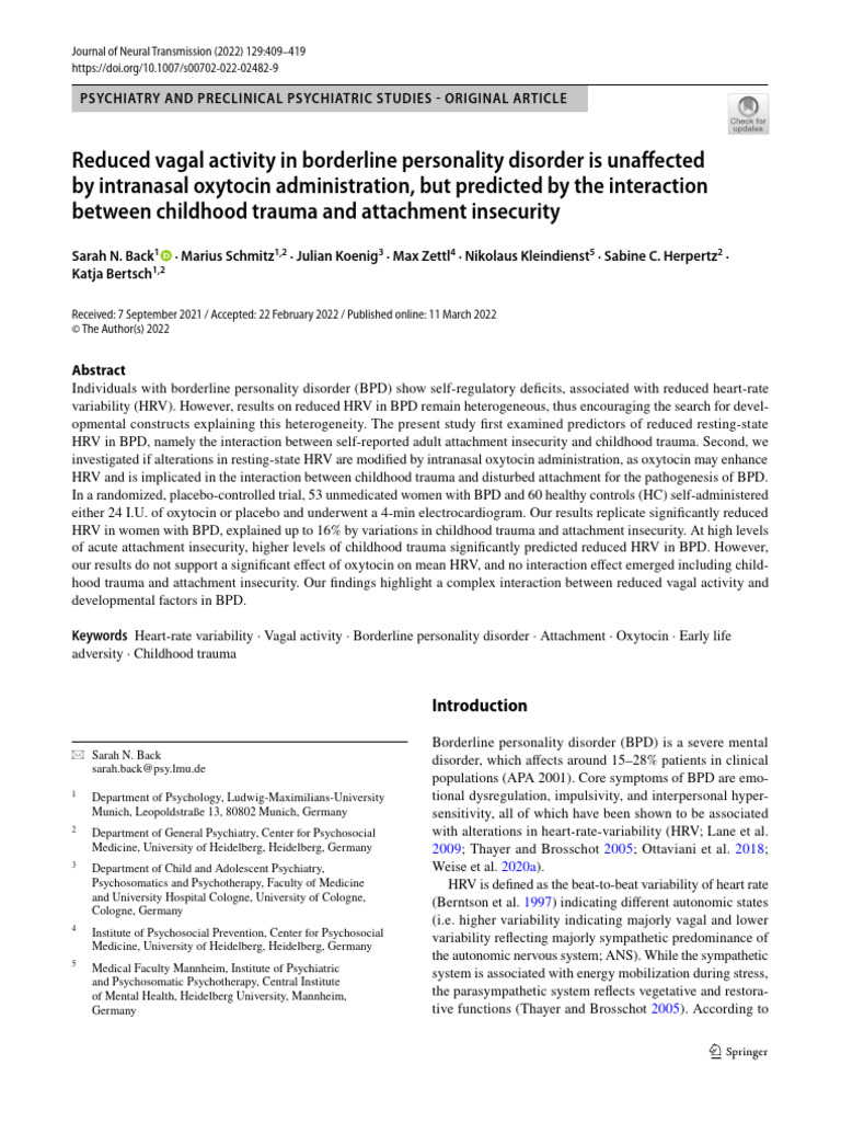 Back 1 | PDF | Borderline Personality Disorder | Attachment Theory