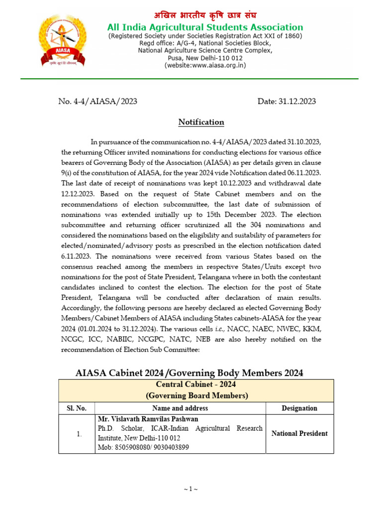 AIASA Election Result Cabinet 2024 5 | PDF