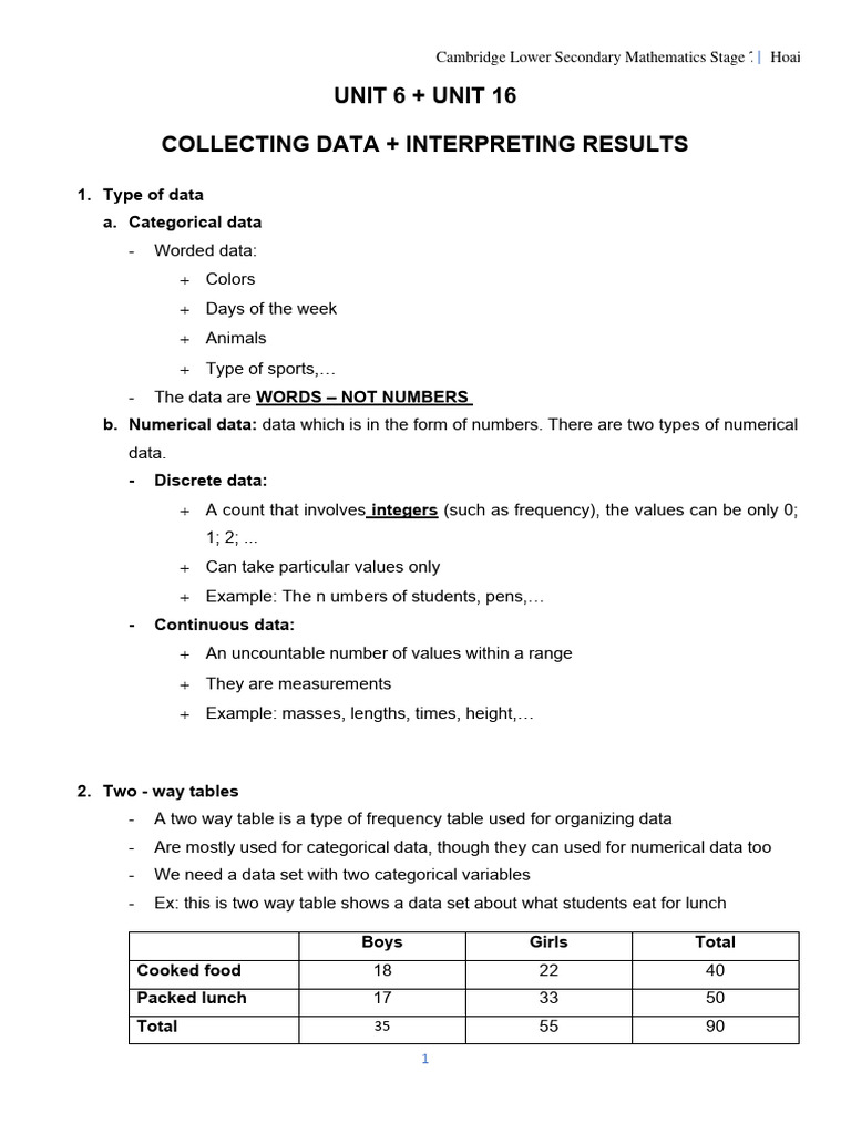 Unit 6 Unit 16 Collecting Data And Interpreting Results Pdf