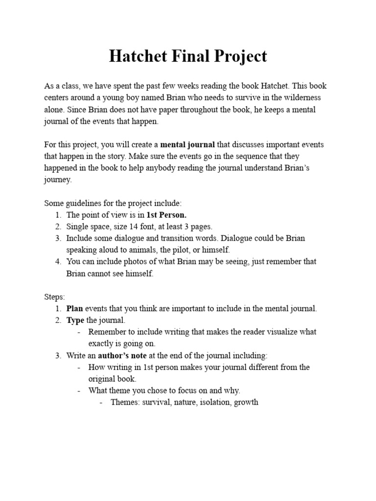 Hatchet Final Project | Download Free PDF | Books | Human Communication Hatchet Final Project | Download Free PDF | Books | Human Communication