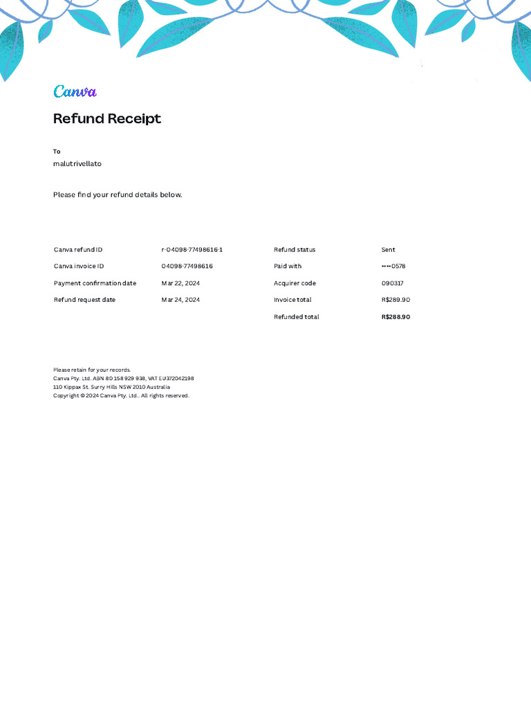 Refund Receipt - 04098-77498616 | PDF