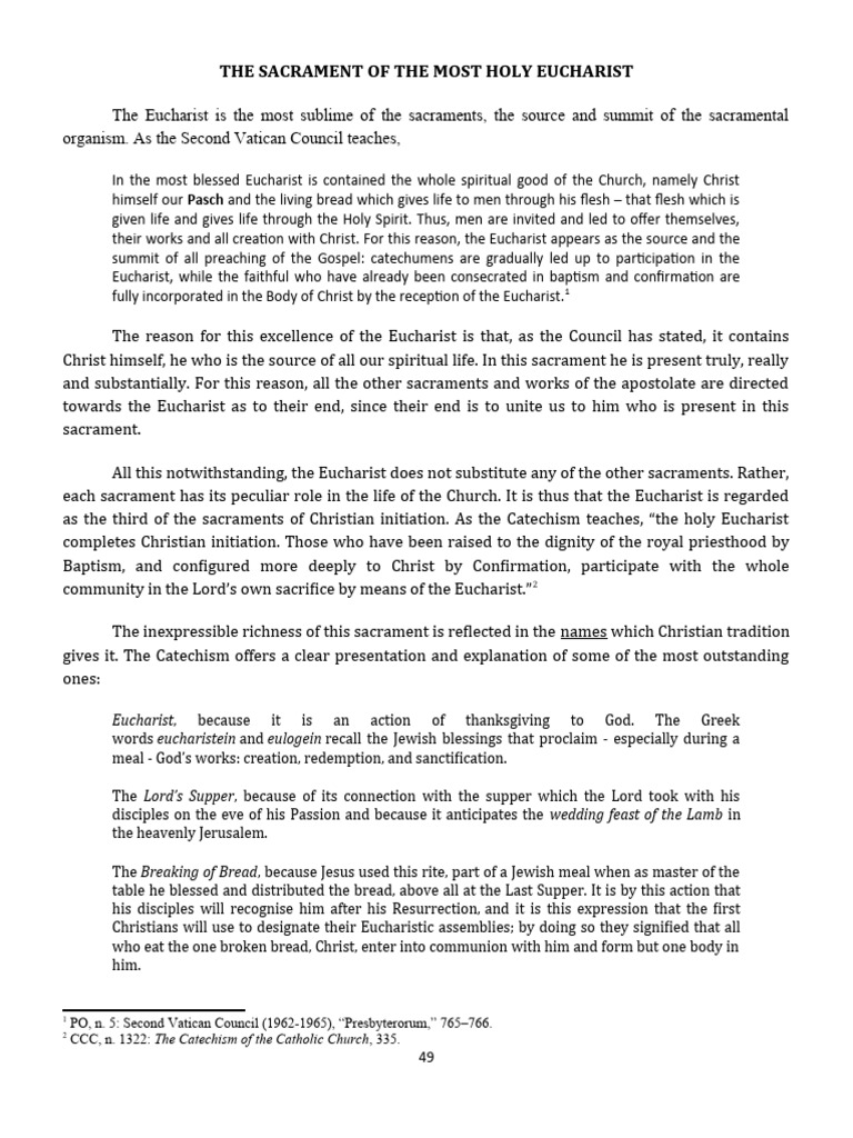 The Sacrament of The Most Holy Eucharist | Download Free PDF ...