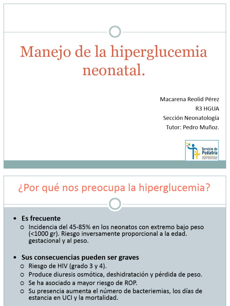 Manejo De Hiperglucemia Neonatal Pdf Insulina Hipoglucemia