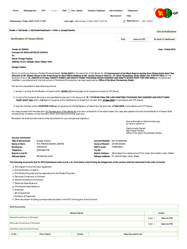 Notification of Award (NOA) 938493 | PDF