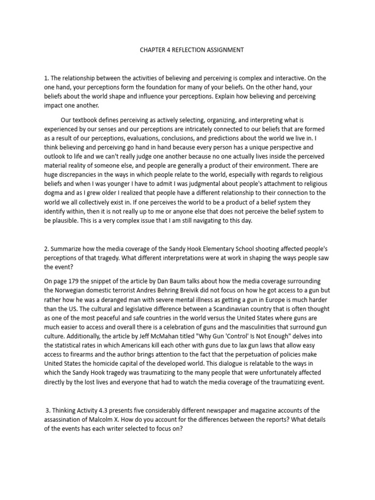 Chapter 4 Reflection Assignment | PDF | Perception | Cognition