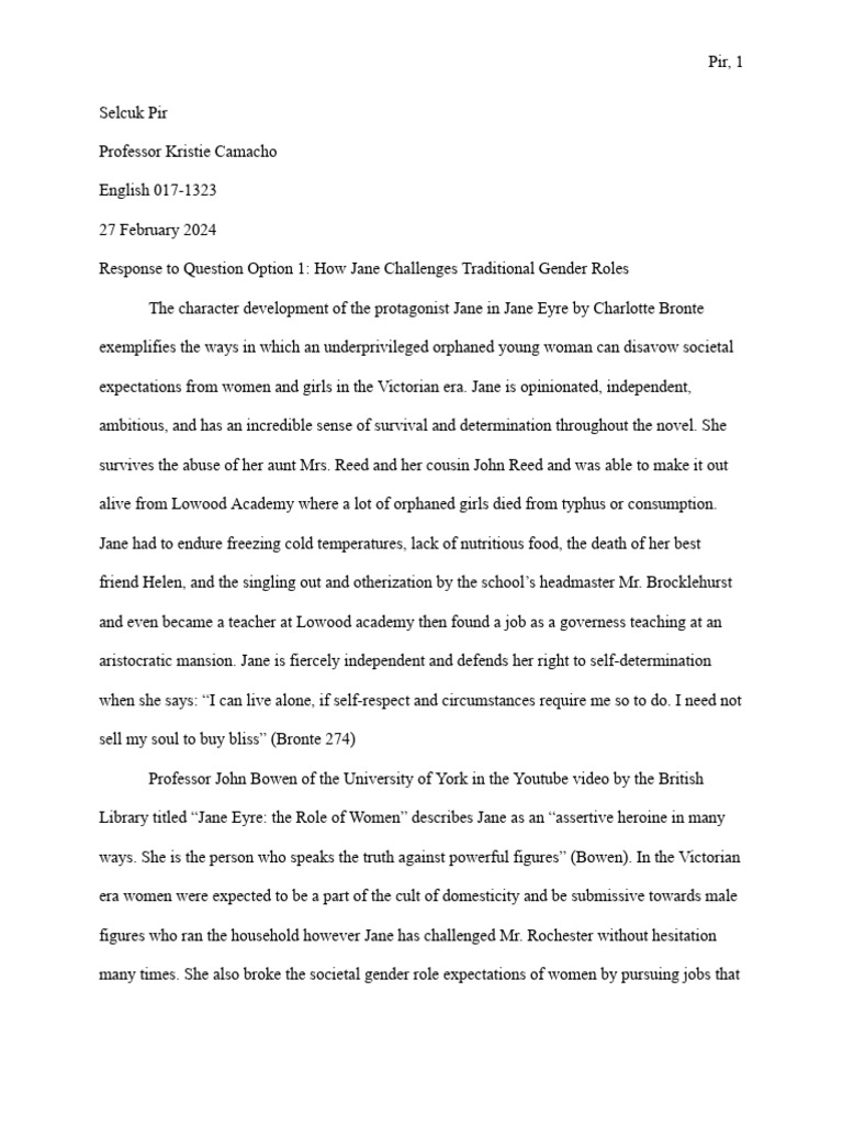 Selcuk Pir Short Response Writing Assignment | PDF | Jane Eyre