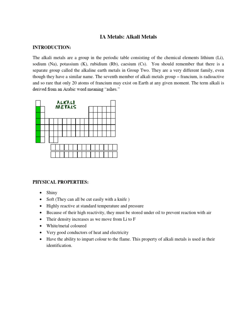 IA metals_Alkali_Metals (1) | PDF | Lithium | Sodium