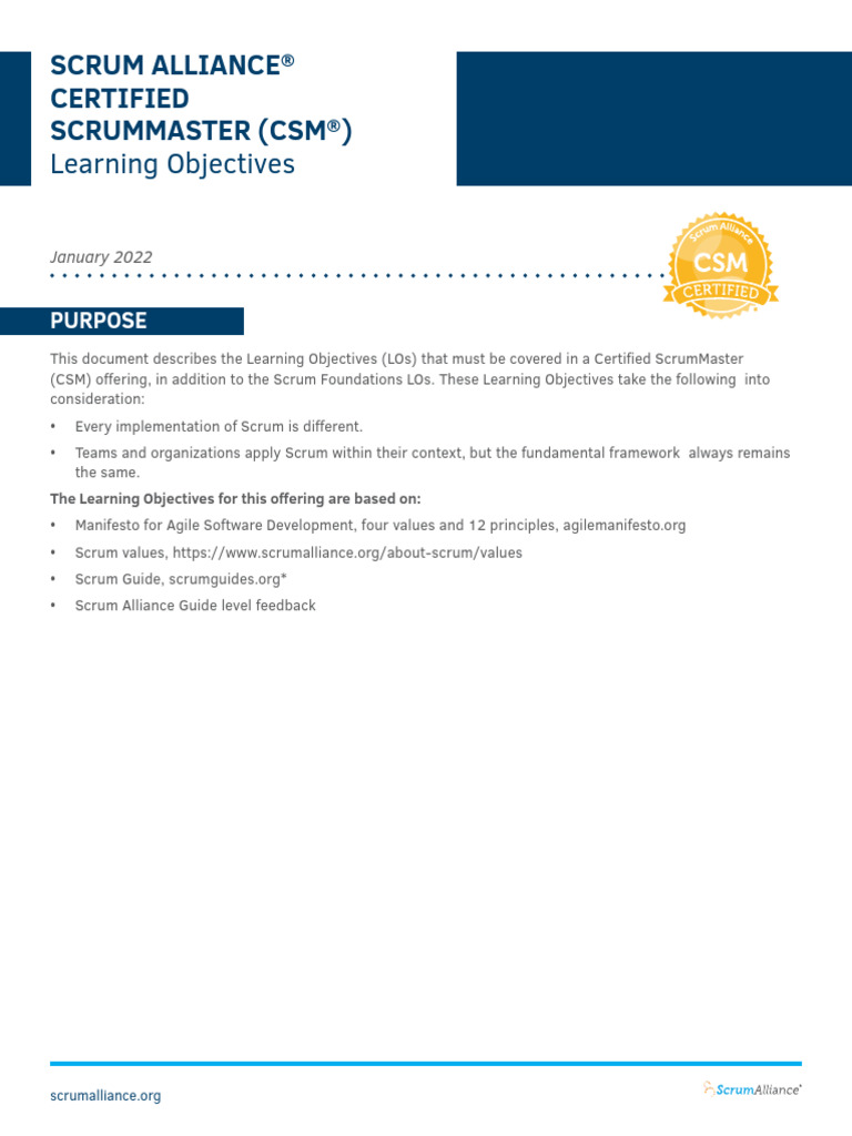 CSM Learning Objectives 2022 | PDF | Scrum (Software Development ...