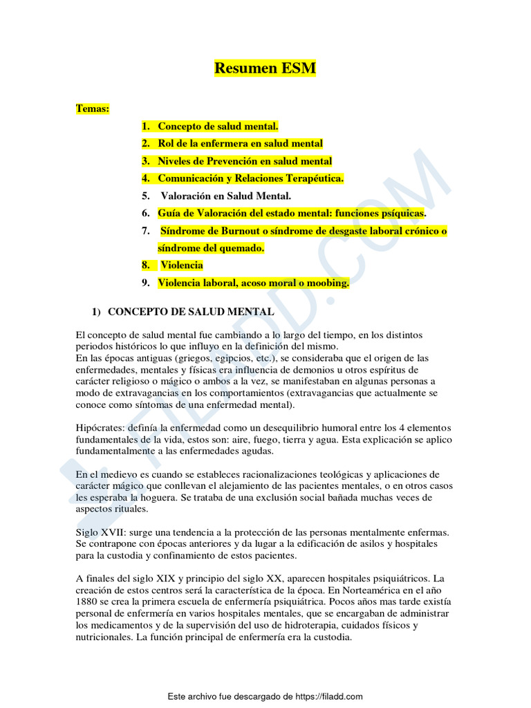 Resumen ESM | PDF | Salud mental | Enfermería