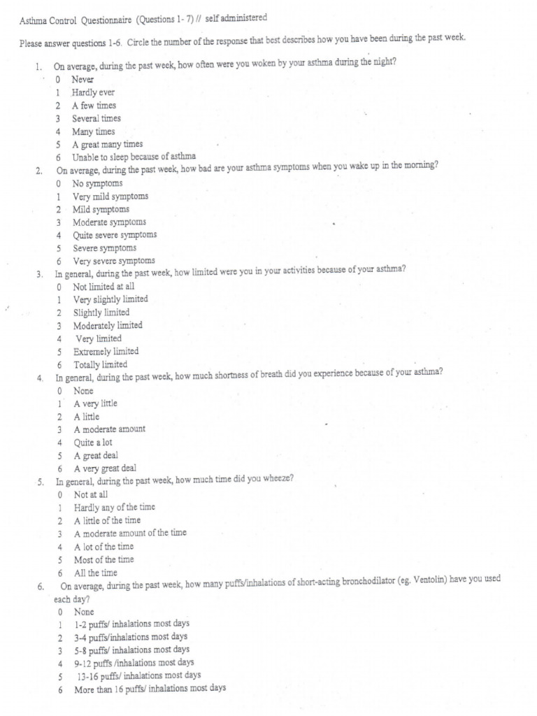 Asthma Control Questionnaire | PDF