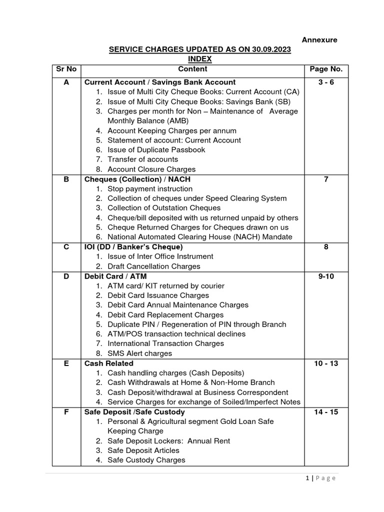 SBI Service Charges Overview 2023 | PDF | Debit Card | Transaction Account