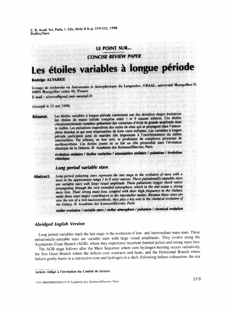 Les Etoiles Variable A Longue Periode | PDF | Stars | Physical Sciences