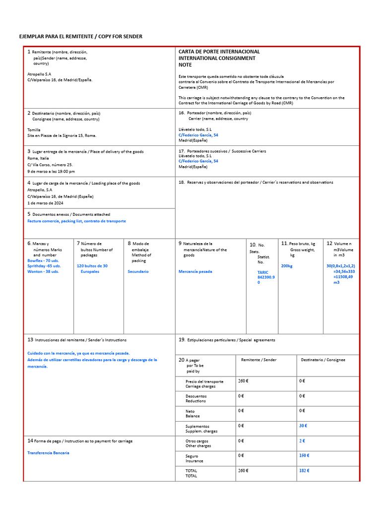 Carta de porte CMR | PDF