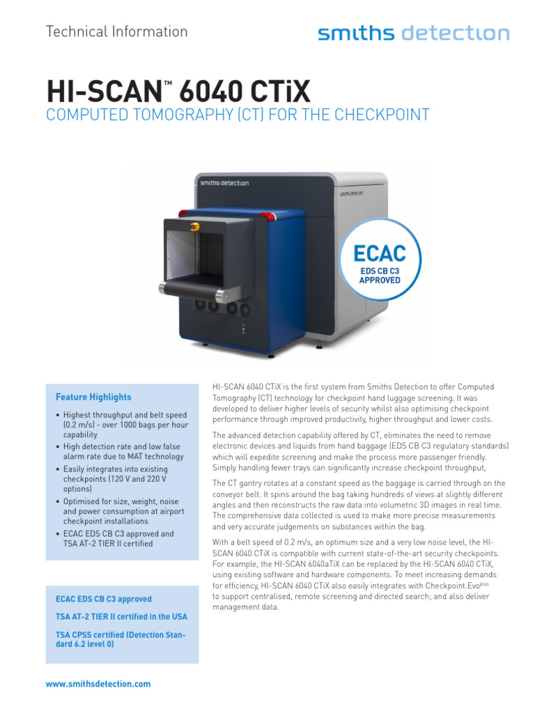 Hi-Scan 6040 Ctix: Computed Tomography (CT) For The Checkpoint | PDF ...