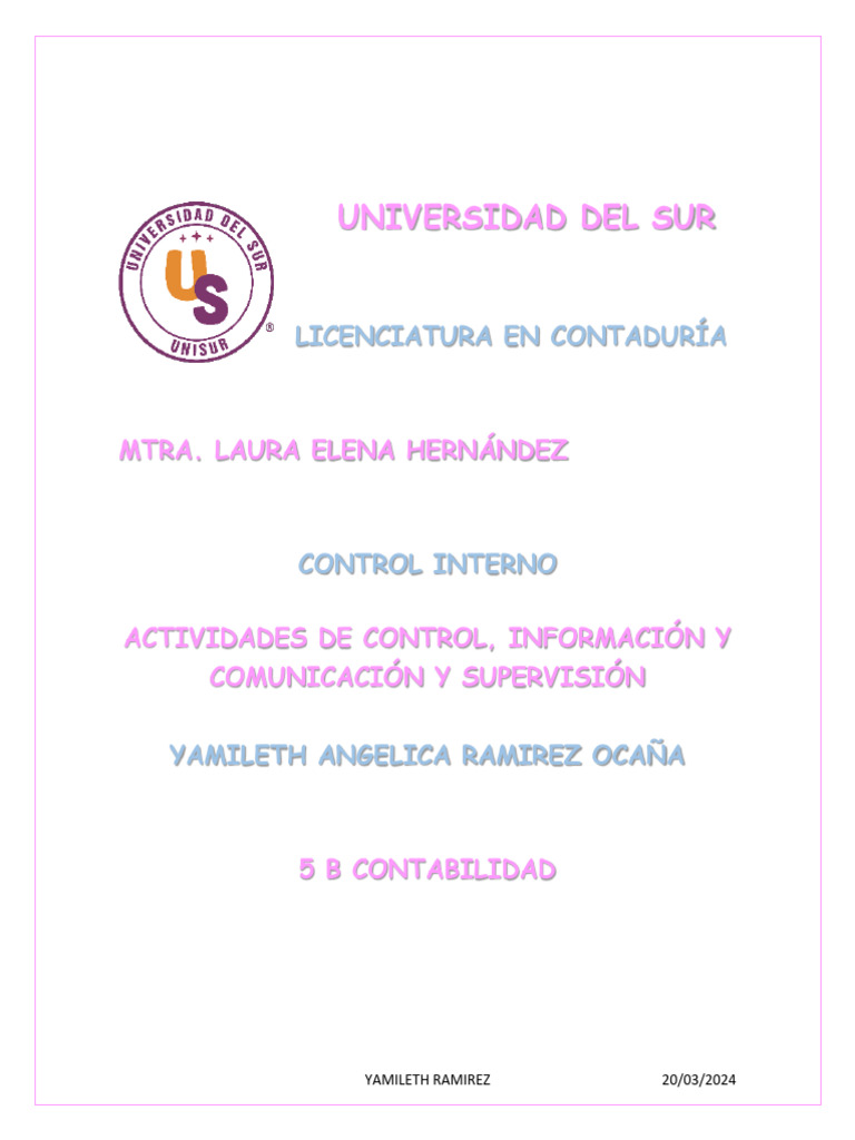 ACT3 Actividades de Control, Información y Comunicación y Supervisión RAMIREZ YAMILETH | PDF ...