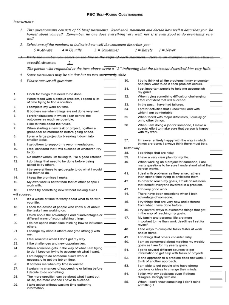 PEC-questionnaire-and-score-sheet Entrep Todo 2 | PDF | Questionnaire | Cognitive Science