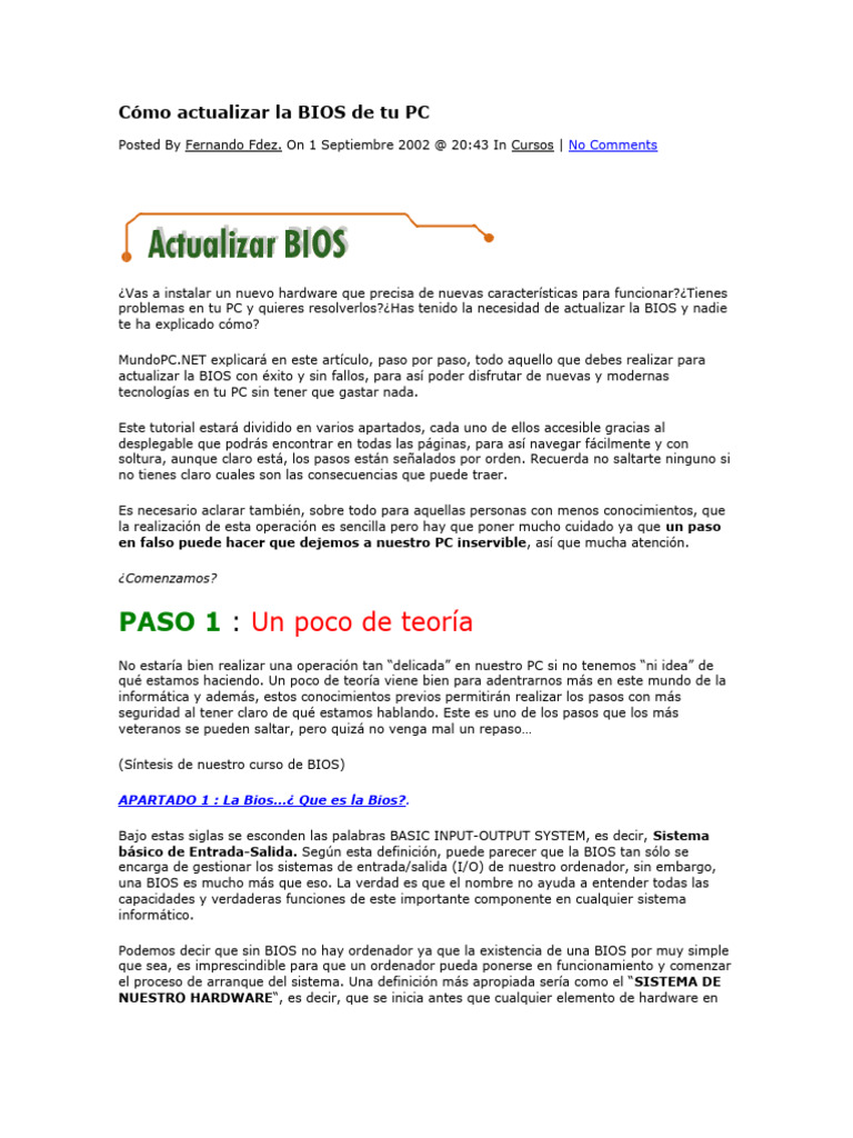 Cómo Actualizar La BIOS de Tu PC | PDF | Bios | Arranque