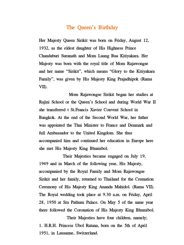 Queen Sirikit's Birthday Celebration | PDF