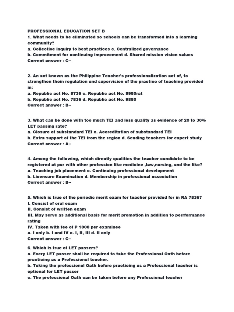 Professional Education Set B | PDF | Constructivism (Philosophy Of Education) | Thought