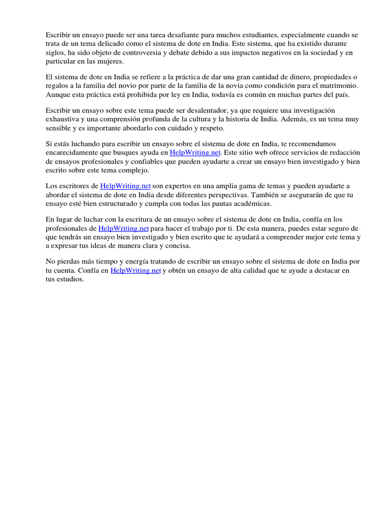 Ensayo Sobre El Sistema de Dote en India | PDF | Ensayos | Educación en ...