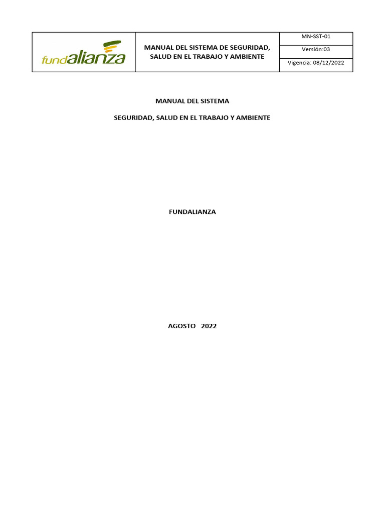 MN-SST-01 Manual SSTA V03 | PDF | Seguridad y salud ocupacional | Business