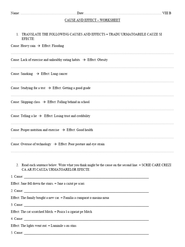 Cause and Effect Worksheet | PDF | Health Promotion | Nutrition