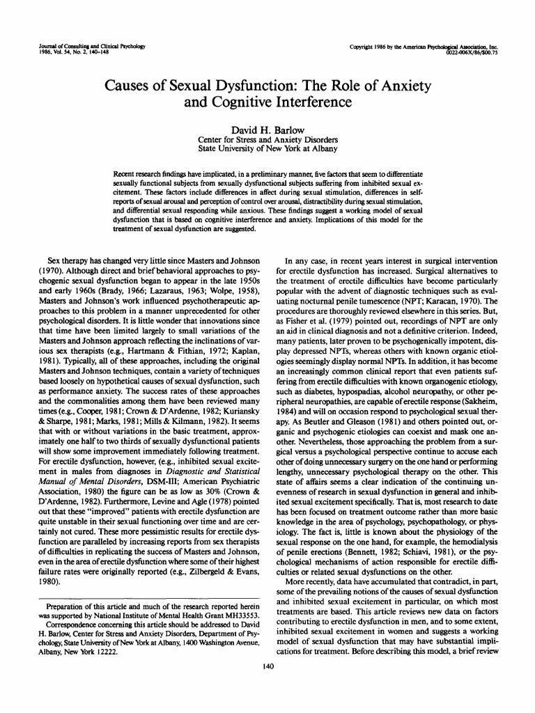 Barlow 1986 Causes Of Sexual Dysfunction The Role Of Anxiety And