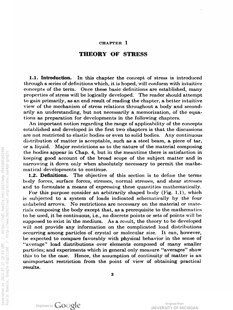 Chapter 01 Theory of Stress | PDF | Stress (Mechanics) | Force