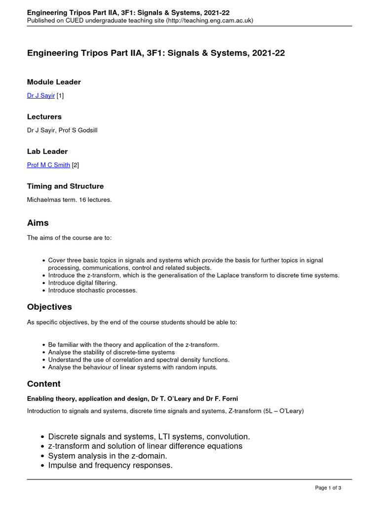 CUED Undergraduate Teaching Site - Engineering Tripos Part IIA, 3F1 ...