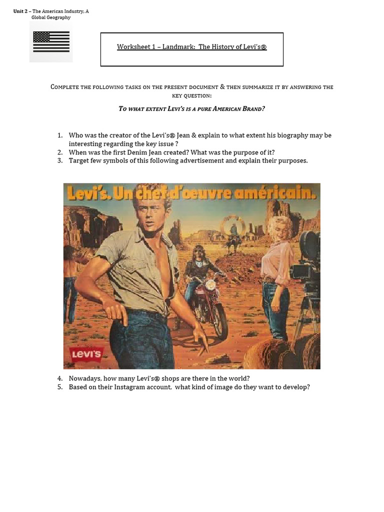 Worksheet 1 - Landmark The History of Levi's | PDF