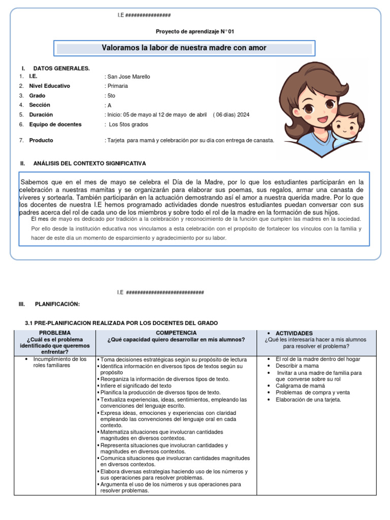 4 Proyecto Día de La Madre | PDF | Aprendizaje | Comprensión lectora