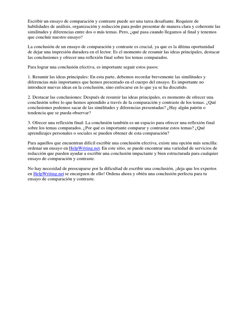 Conclusión de Un Ensayo de Comparación y Contraste | PDF | Essays ...