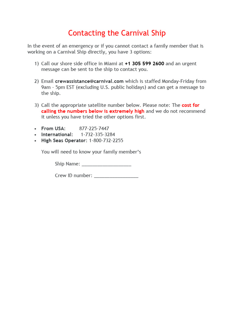 Contacting The Carnival Ship | PDF