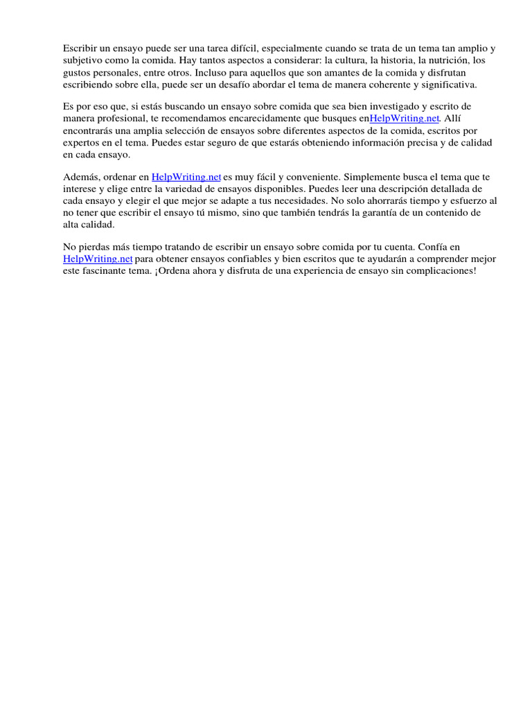Ensayo Sobre La Comida | PDF | Ensayos | Alimentos