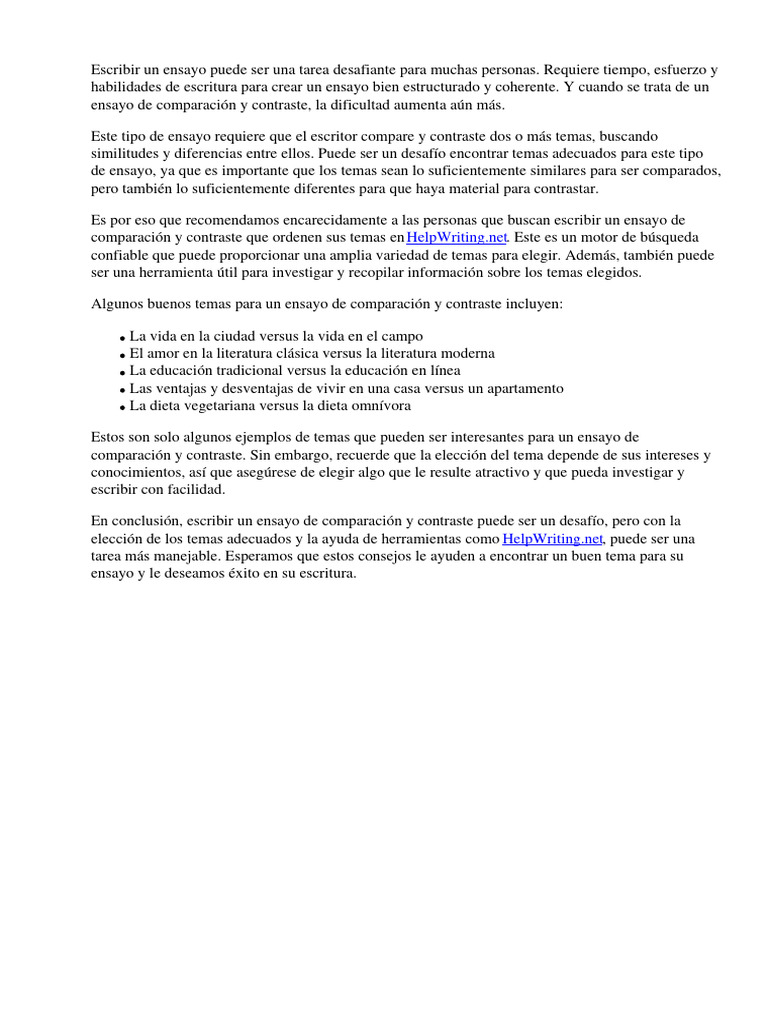 Temas Buenos para Ensayos de Comparación y Contraste | PDF | Dieta ...