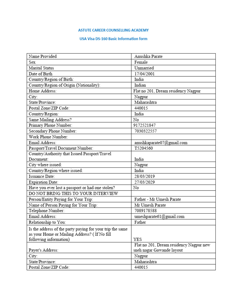 USA DS 160 Form Basics | PDF | Travel Visa | Cultural Globalization