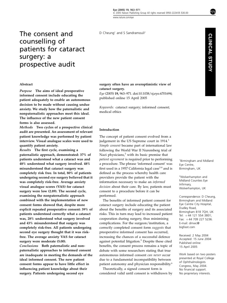 The Consent and Counselling of Patients For Cataract Surgery: A ...