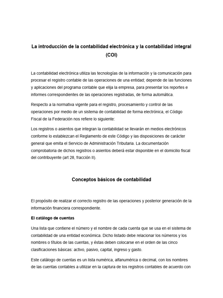 Act. 1 La introducción de la contabilidad electrónica y la contabilidad integral (COI) | PDF ...