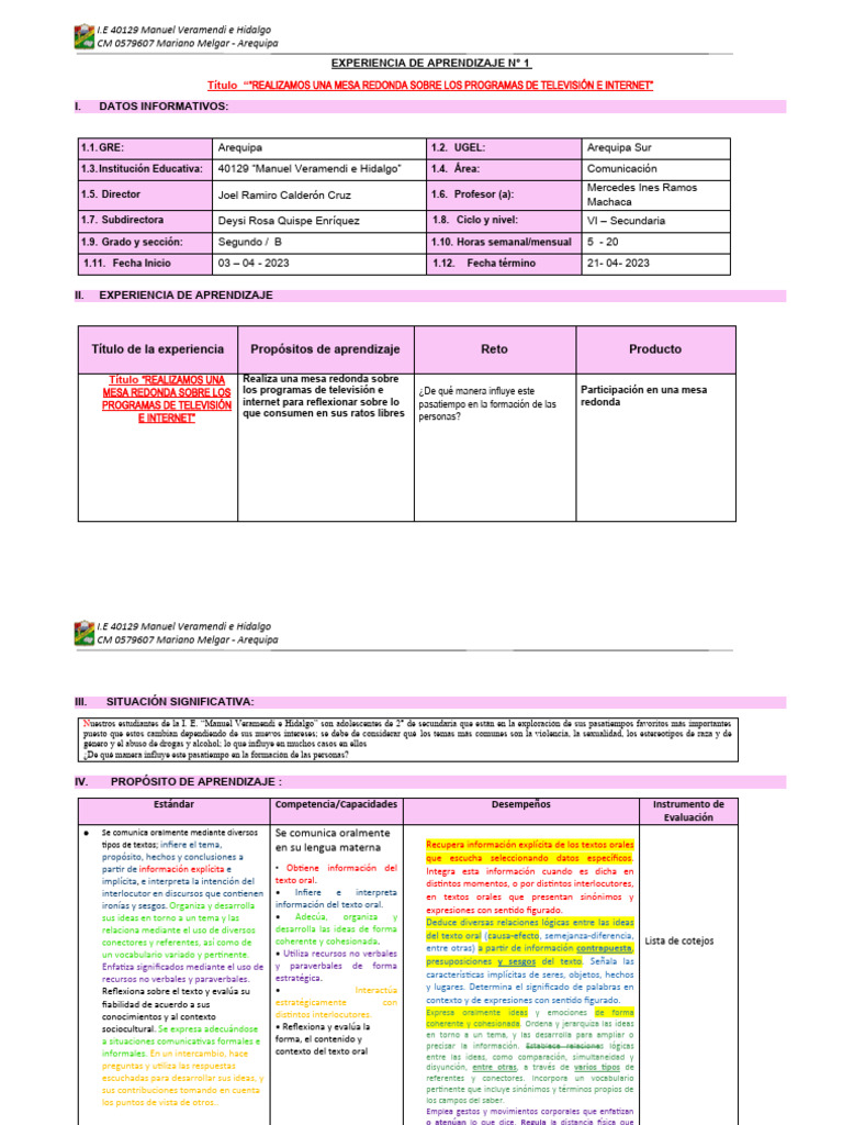 Eda 1 2do | PDF | Léxico | Evaluación