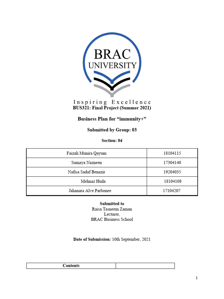 Businessplan, Groupno 03, BUS321 (Section 04) | PDF | Profit (Economics) | Market Segmentation