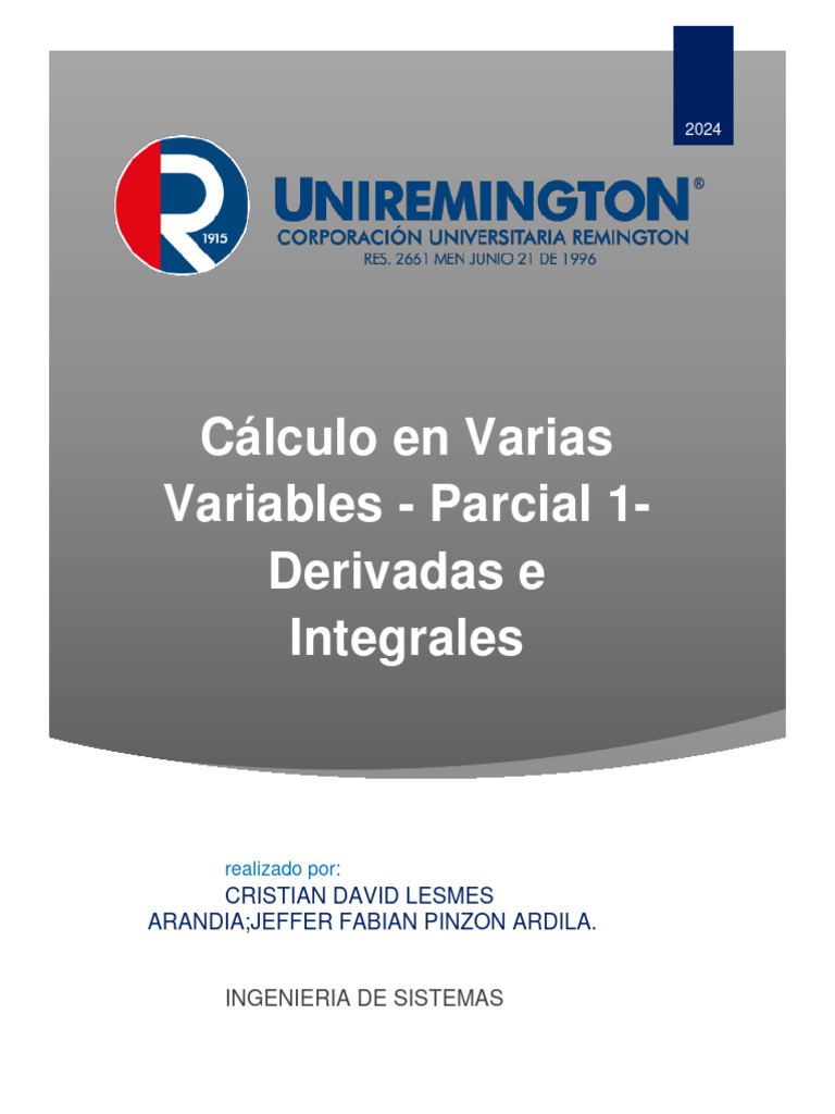 PARCIAL1Cálculo en Varias VariablesCristianLesmes JefferPinzon | PDF ...